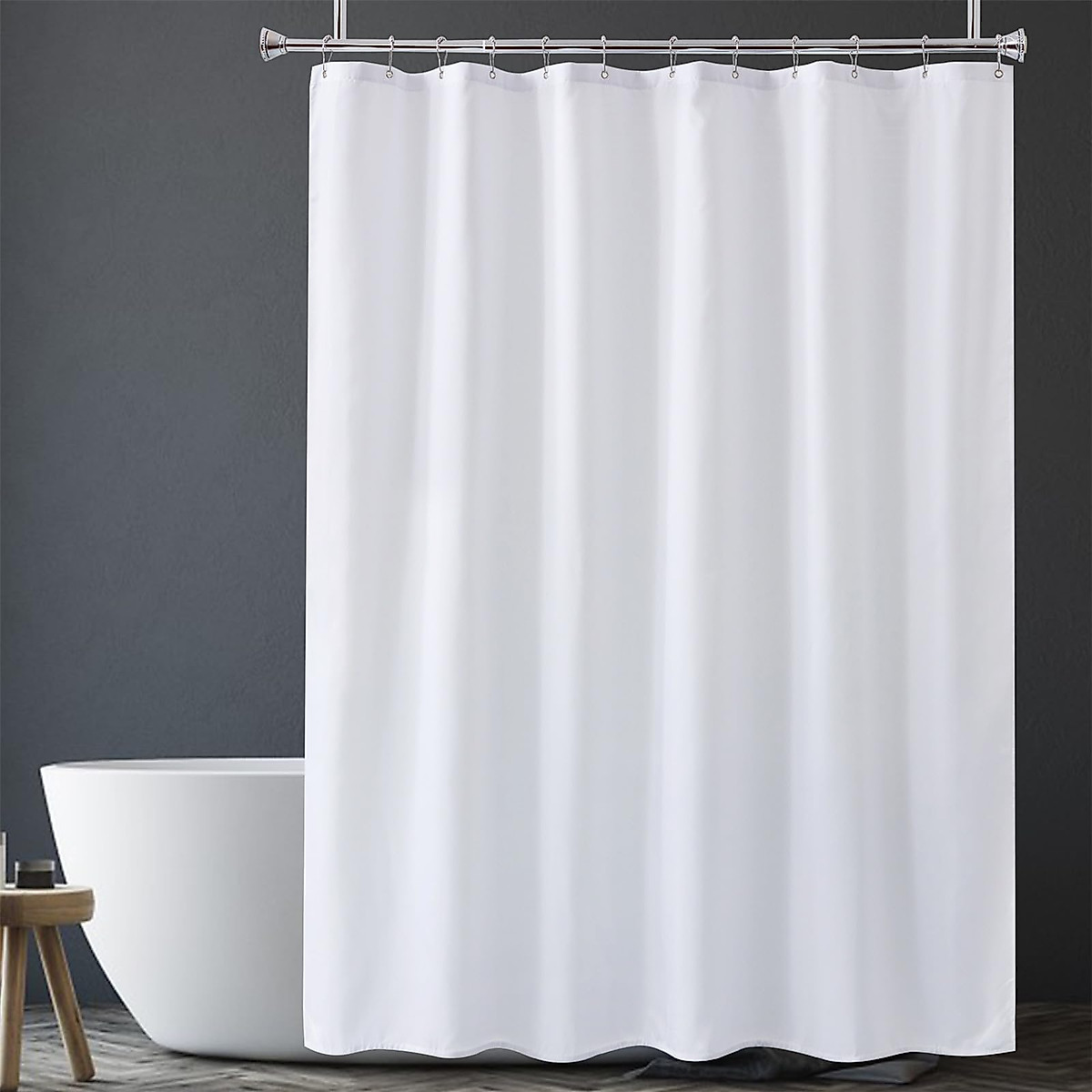 Amazer White Shower Curtain Liner Washable, 72 x 72 Inches, Fabric Shower Liner with 2 Bottom Stones, Waterproof 2-in-1 Shower Curtain and Liner, 12 Grommet Holes, Hotel Quality, White