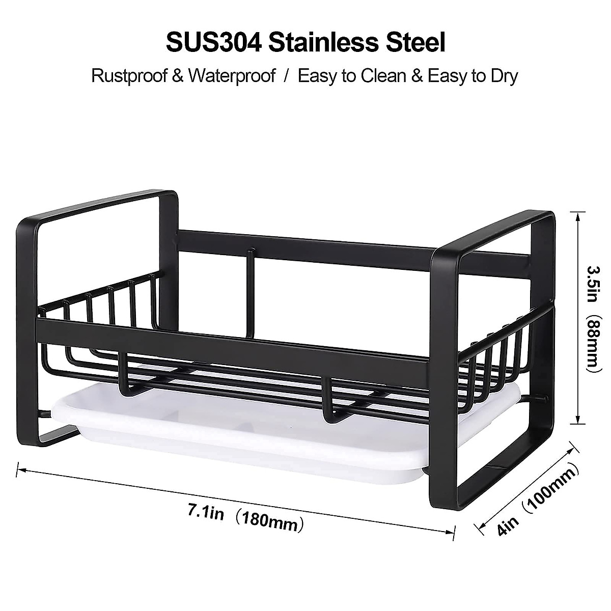 ARTLEO Dish Sponge Holder | Kitchen Sponge Caddy and Soap Dispenser Holder | Sink Tray Drainer Rack | Come with Front Drip Tray, for countertop, Black Stainless Steel.