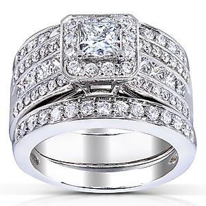 Kobelli Princess-cut Diamond 3-Piece Bridal Ring Set 1 4/5 Carat (ctw) in 14k White Gold, Size 8