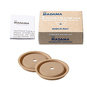 Madama - Reusable Cap for Nespresso Vertuo and VertuoLine Capsules, Refillable and Compatible. Food grade silicone. 100% Made in Italy. Pack of 2 caps.
