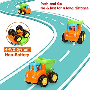 TINOTEEN Baby Toy Cars for 1 2 3 Year Old, 4 Pack Toddler Friction Powered Cars Push and Go Car Toys Baby Construction Vehicles