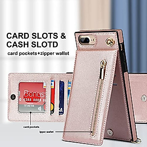 Jaorty Crossbody Phone Case for iPhone 8 Plus/7 Plus Case with Card Holder for Women,iPhone 7 Plus Case Wallet with Strap Lanyard for Men,PU Leather Magnetic Clasp with Kickstand 5.5", Rosegold