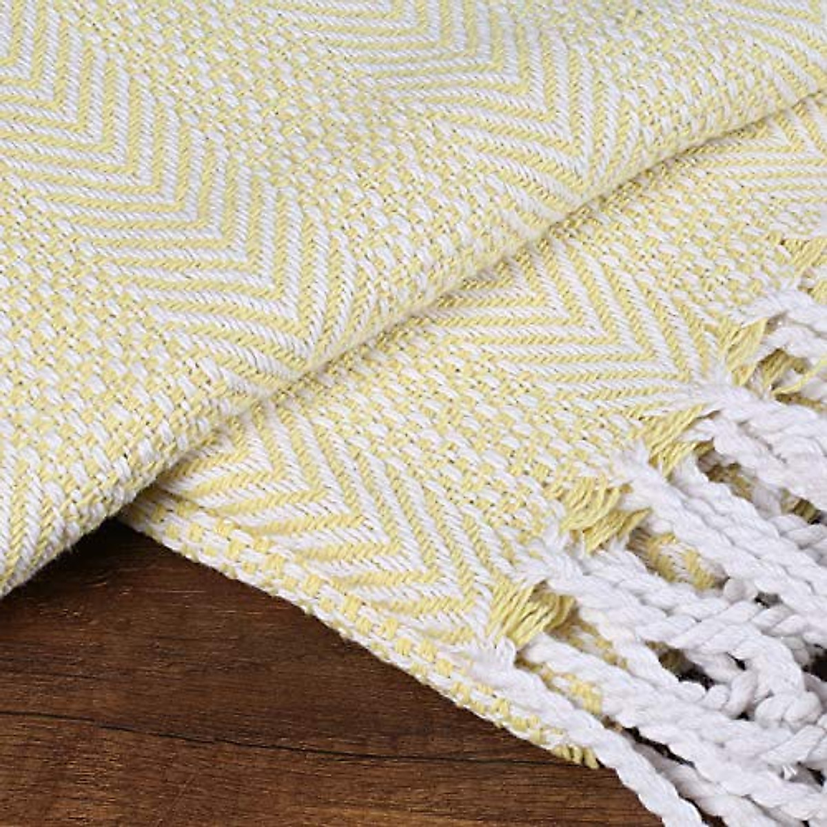 Farmhouse Throws Blanket with Fringe for Chair,Couch,Picnic,Camping, Beach,Throws for Couch,Everyday Use, Cotton Throw Blanket with Super Soft and Excellent Handfeel 50 x 60 -Lime Yellow