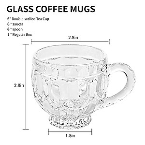 GURUDAR Glass Coffee Mug Set of 6, Clear Espresso Cup with Handle, Lead-Free Drinking Glassware, Perfect for Tea Latte Cappuccino Juice and More Beverage, 6OZ/180ML