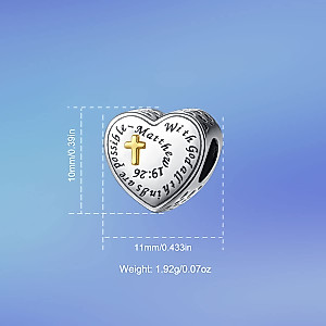 Vito Sterling Silver Charms for Pandora Bracelets, With God All Things Are Possible Cross European Beads Christian Gifts for Women