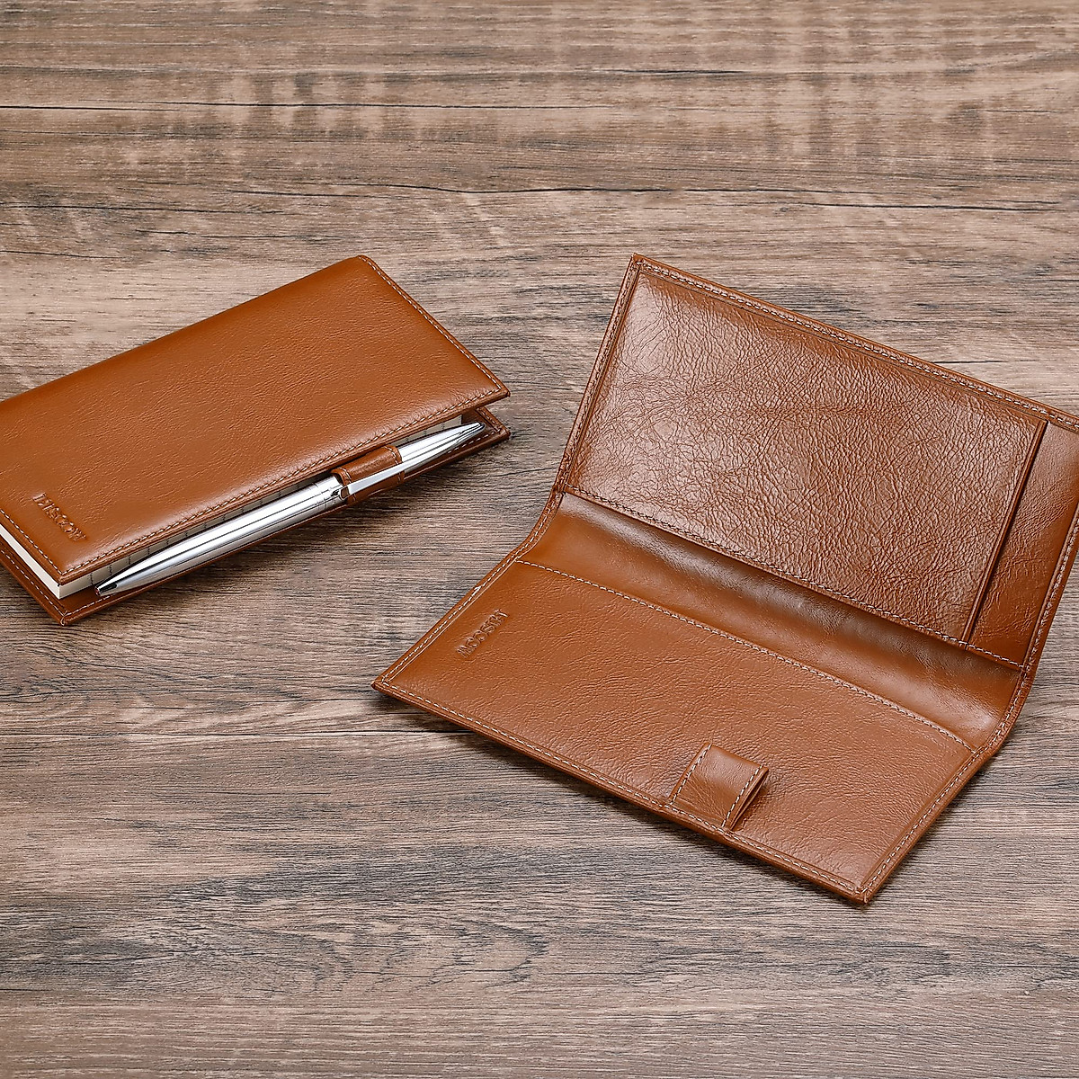 HISCOW Supple Leather Checkbook Cover with Free Divider - Italian Calfskin (Antiqued Brown)