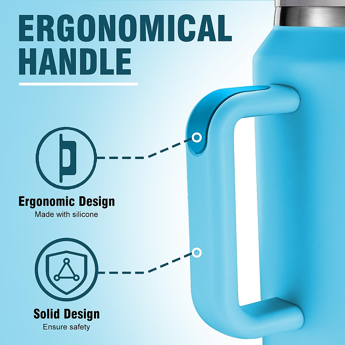 PlanetFlame 64oz Insulated Tumbler with Handle, Stainless Steel Double Wall Vacuumn Water Bottle, Lid and Straw for School, Gym, Hiking & Camping, Blue