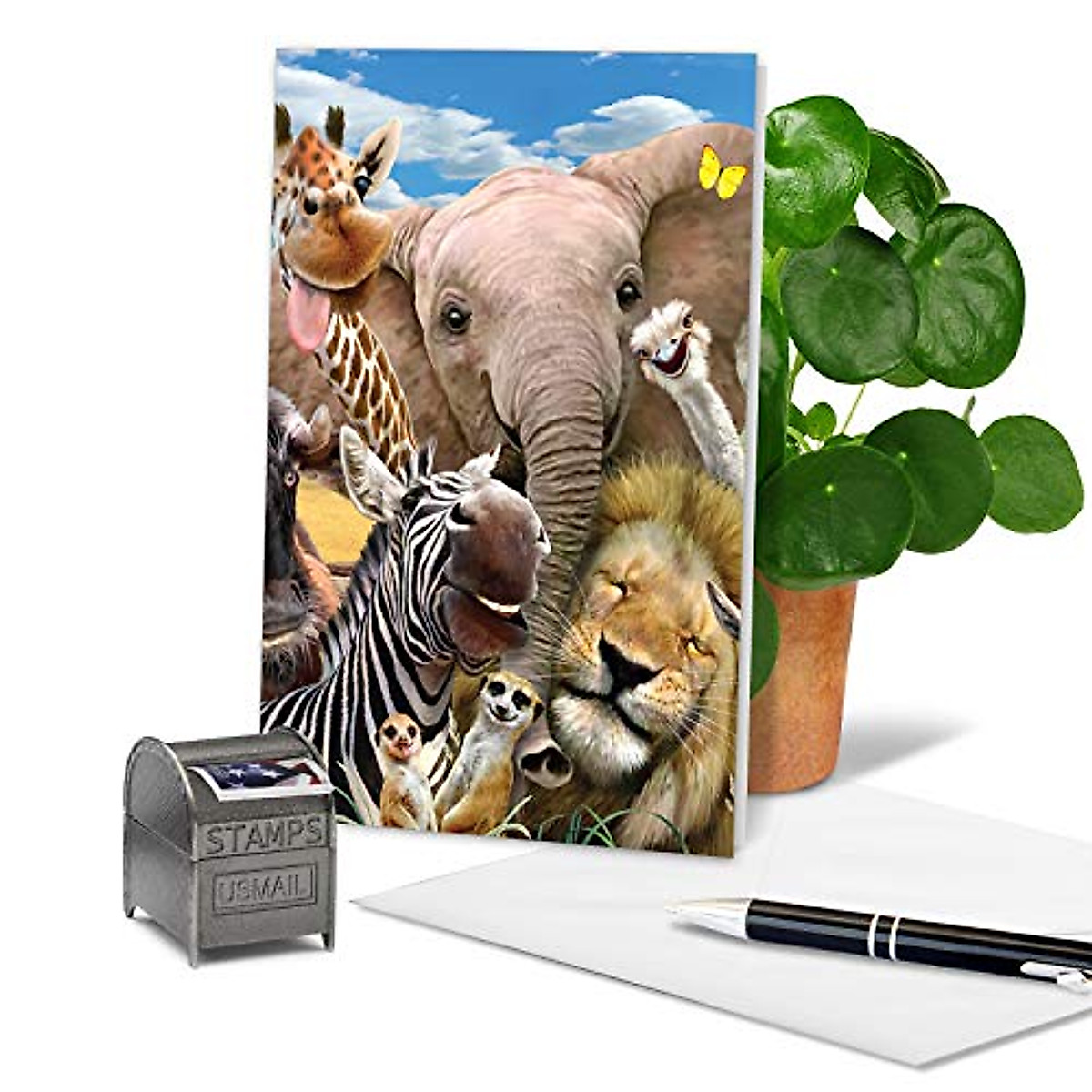 NobleWorks - 1 Funny Animal Birthday Card with Envelope - Cute Kids Card for Birthdays - Here's Looking at Zoo C6639FBDG-US