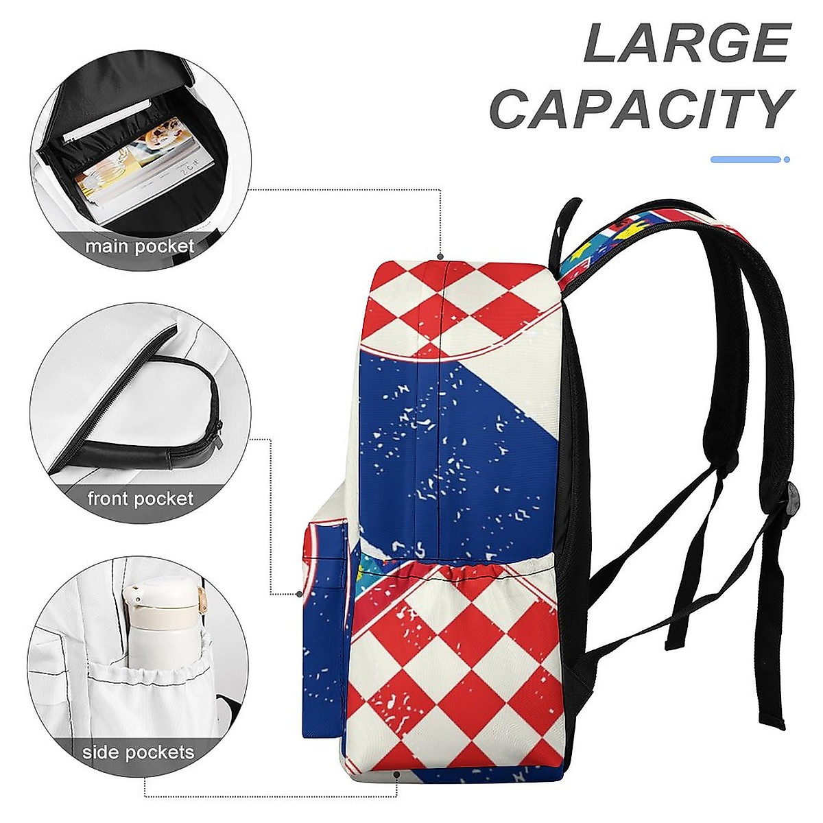 Florally Novelty Backpack Casual Anti-Theft Laptop Backpack Compatible with Croatian Grunge Flag, Lightweight Outdoor Shoulder Daypack Great Gift for Men Women