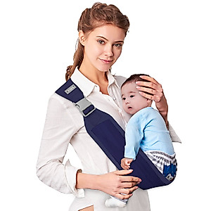 Baby Sling Carrier, Adjustable One Shoulder Labor-Saving Baby Holder Carrier, Baby Mesh Half Wrapped Sling Hip Carrier for Newborn to Toddler (Dark Blue)
