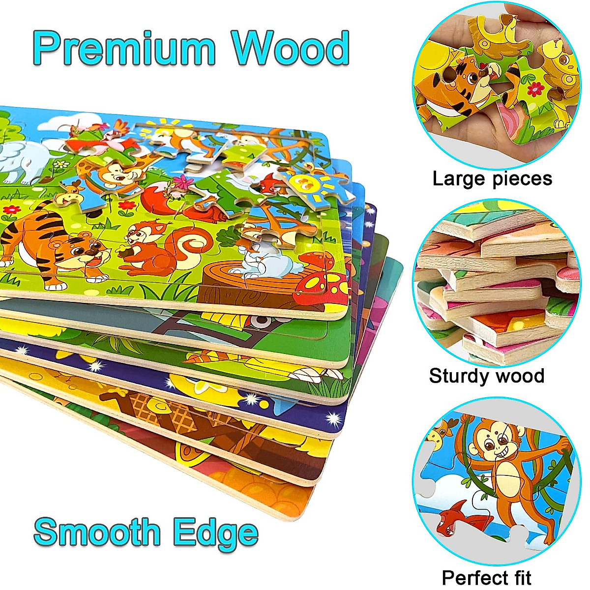 Puzzles for Kids Ages 3-5, Toddler Puzzles 30 Piece Wooden Jigsaw Puzzles for Preschool Children Learning Educational Puzzles Toys for Boys and Girls (6 Pack)