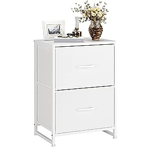 Nicehill White Nightstand, Nightstand with Drawer for Bedroom, Small Dresser Bedside Table Bedside Furniture, Small Night Stand for Kids' Room, End Table with Wooden Top, Steel Frame, Modern, White