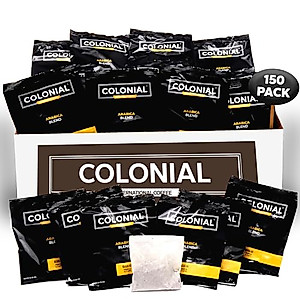 Colonial Coffee Roasters In-Room Hotel Ground Coffee Filter Portion Packs, Dark Roast, 0.50 Ounce (Pack of 150), Use with 4-Cup Drip Coffee Machine