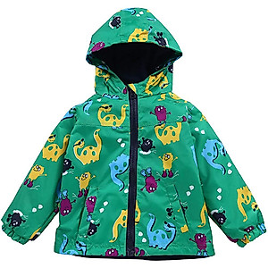LZH Boys Waterproof Hooded Raincoat Jacket Dinosaur Coat and Pants Suit, 3T(For Age 1-2Y), Green