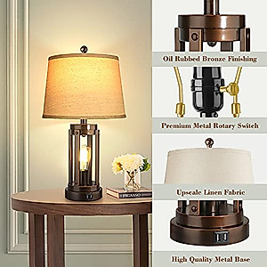 WIHTU Set of 2 Table Lamps with USB Ports, 3-Way Dimmable Farmhouse Touch Lamps, Bedside Lamp for Bedroom with AC Outlet, Modern ORB Nightstand Lamps Desk Lamp for Living Room Reading, Bulbs Included