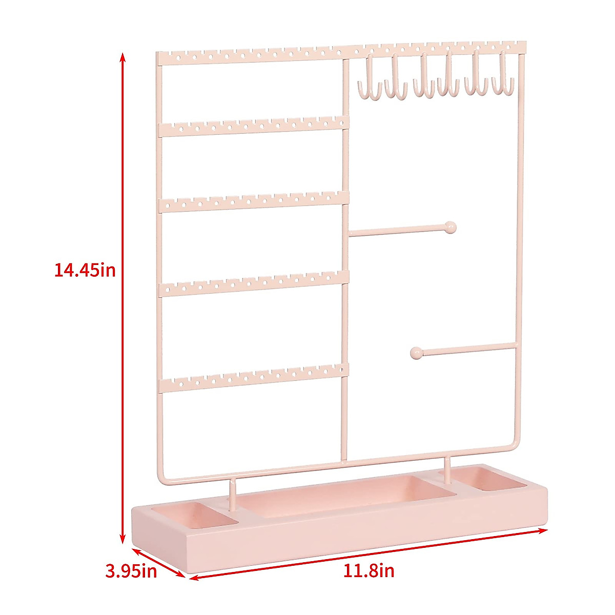 X-cosrack Earring Organizer Holder, 5-Tier Ear Stud Holder with Wooden Tray, Jewelry Towers for Earrings Necklaces Bracelets Watches and Rings,Earring Display Stand, Pink