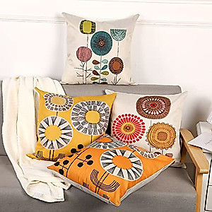 Vanwhoi Linen Throw Pillow Cover 18x18 inch Set of 4 Ink Painting Flower and Bird Decorative Cushion Cover for Home Sofa Patio Hallway Garden Bench 18x18 inch