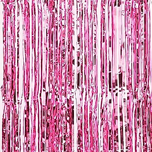 TIK Tok Birthday Decorations TIK TOK Party Photo Backdrop, TIK Tok Party Decorations Fuchsia Black Teal Foil Curtains for TIK Tok Party