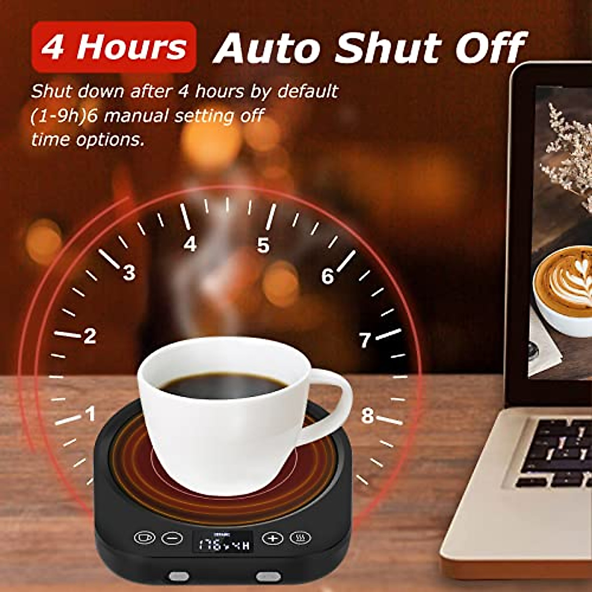 PUSEE Candle Mug Warmer Electric,Auto On/Off Gravity-Induction Coffee Mug Warmer with 9 Temp Settings,1-9 Timer Candle Melter Warmer Beverage Coffee Warmer Practical Portable Warmer for Home & Office