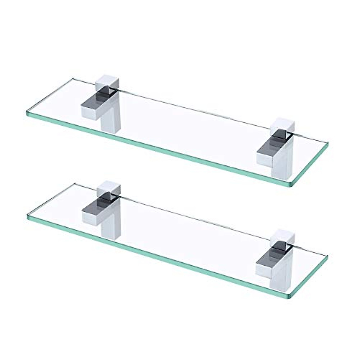 KES Glass Shelves for Bathroom, 15.8-Inch Bathroom Shelf with Rectangle Tempered Glass and Polished Chrome Bracket Wall Mount 2 Pack, BGS3201S40-P2