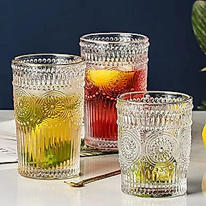 Amzcku Vintage Drinking Glass Set of 4, 10 oz - For Cocktails, Mixed Drinks, Whiskey, Beverage, Water, Milk and Juice…