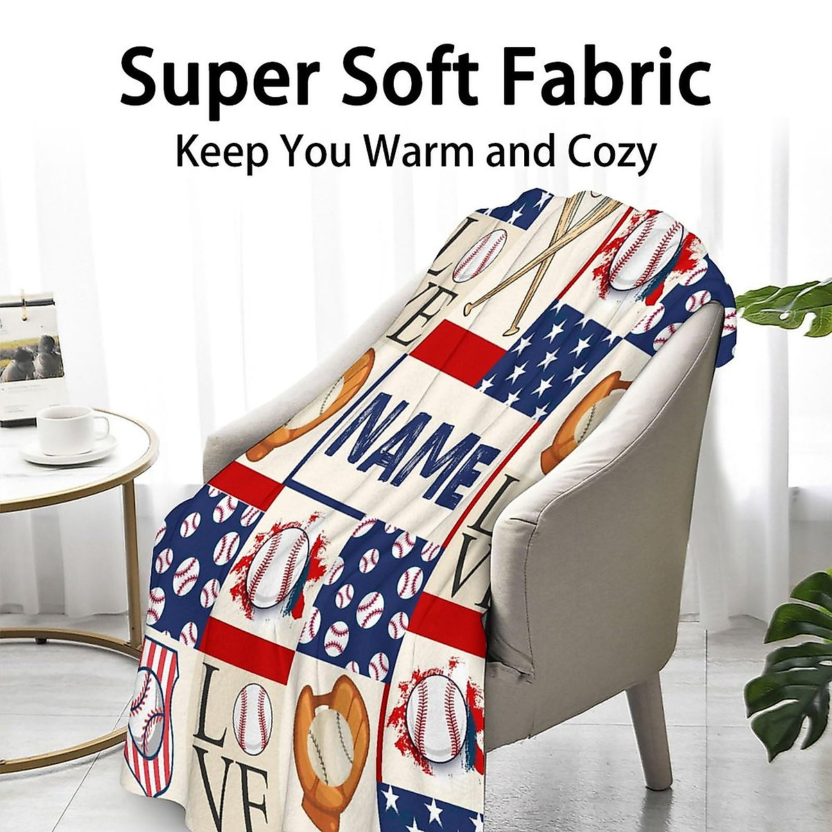 Custom Baseball Blanket Gifts with Name - 30x40 Inches Sports Throw Blanket for Baseball Lover, Kids, Adults, Teens, Girls & Boys - Colorful Soft Fuzzy Blankets for Couch, Sofa & Bed