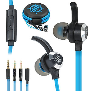 ENHANCE Mobile Gaming Earbuds for PS4, PC, Xbox One & Nintendo Switch with Bass Vibration Feedback & Microphone - Full Metal Housings, Noise Isolating, in Ear Hooks & Tangle Free Cable