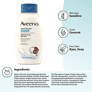 Aveeno Skin Relief Body Wash with Coconut Scent & Soothing Oat, Gentle Soap-Free Body Cleanser for Dry, Itchy & Sensitive Skin, Dye-Free & Allergy-Tested, 12 fl. oz