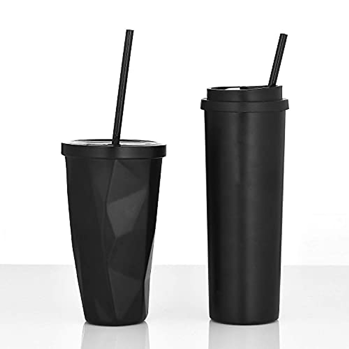 ALINK 12 Reusable Black Straws + 12 Clear Glitter Straws
