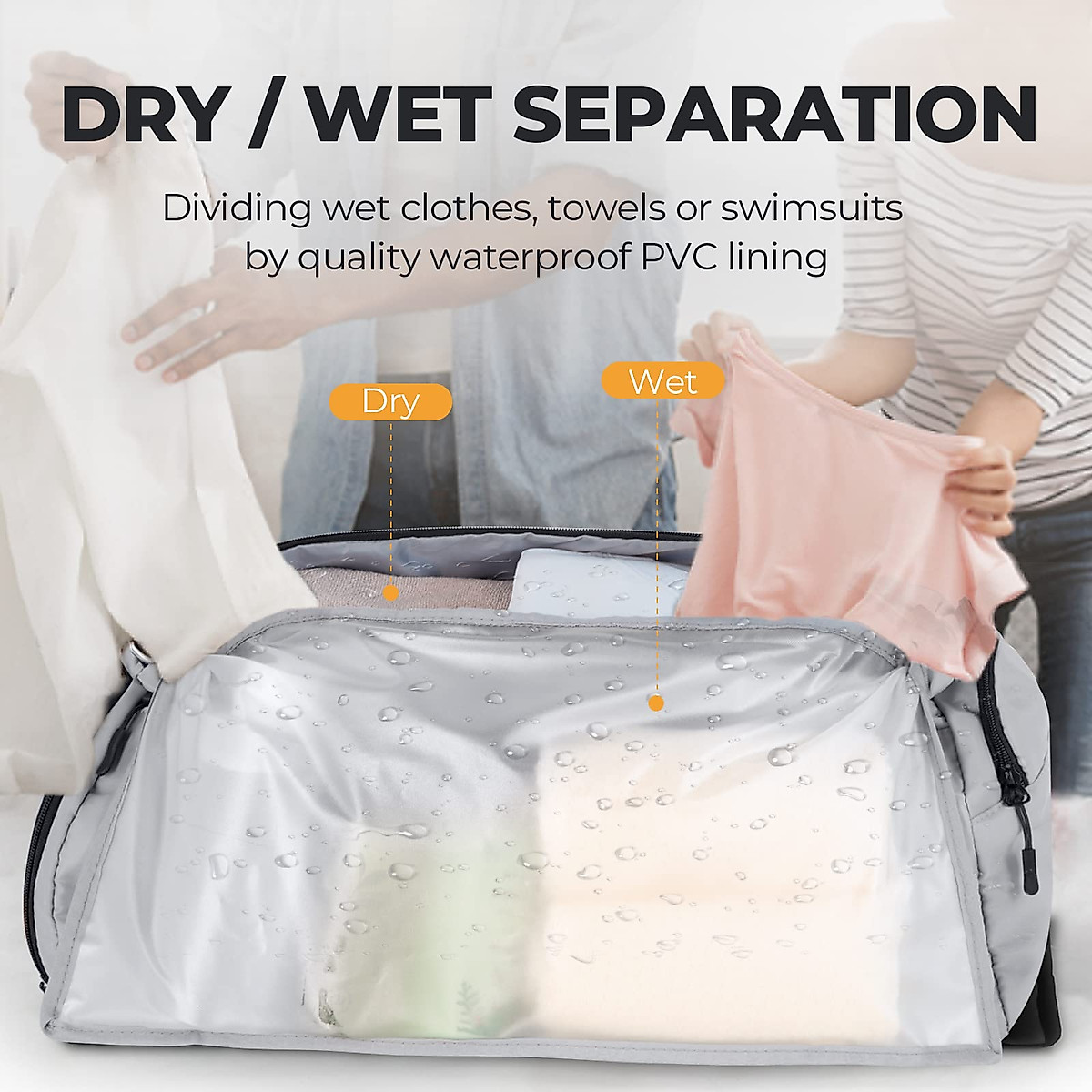 Duffel Gym Bag for Women, 40L Sports Bag for Men, Foldable Workout Bag with Shoe Compartment and Wet Pocket, Lightweight Weekender Overnight Bags (Grey)