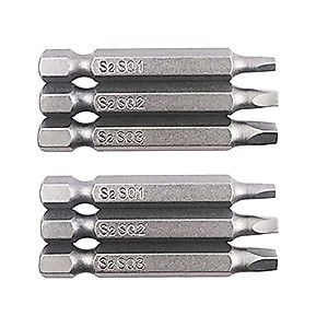 Fixinus 6 Pieces Square Screwdriver Bits, 1/4 inch Hex Shank S2 Steel Square SQ1 SQ2 SQ3 Drill Bits Magnetic Screwdriver Bit Set, 50mm Length