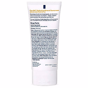 CeraVe 100% Mineral Sunscreen SPF 30 | Face Sunscreen with Zinc Oxide & Titanium Dioxide for Sensitive Skin | With Hyaluronic Acid, Niacinamide, and Ceramides | 2.5 oz