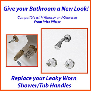 Bathtub and Shower Trim Kit for Price Pfister Compatible – Remodel/Rebuild Set with Clear Acrylic Handles, Stems, Seats & Flanges – Fits Verve & Windsor Faucets – Hot & Cold Replacement Parts