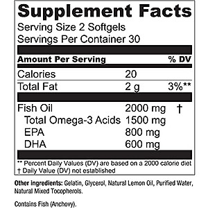 Essential Elements Omega-3 Fish Oil Supplement with EPA & DHA | Fatty Acids for Immune, Heart & Cognitive Support | 60 Softgels