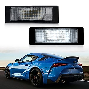 LED License Plate Lights Compatible w/ 2020 2021 2022 To'yota GR Supra, OEM Led Number Lamps Replacement 6000K 18-SMD Led Xenon White Rear Tag Light Kit Assembly Canbus Error Free