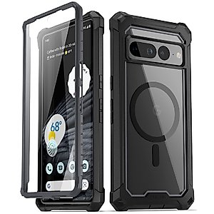 Poetic Guardian MagPro Case Compatible with Pixel 7 Pro,[Compatible with MagSafe], Built-in Screen Protector Work with Fingerprint ID, Full Body Hybrid Shockproof Protective Rugged Case, Black/Clear