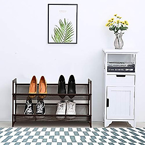 Tangkula 2-Tier Metal Shoe Rack, Stackable Flat & Slant Adjustable Shoe Storage Stand, Space Saving Shoes Shelf, Freestanding Shoes Rack Organizer for Entryway, Hallway