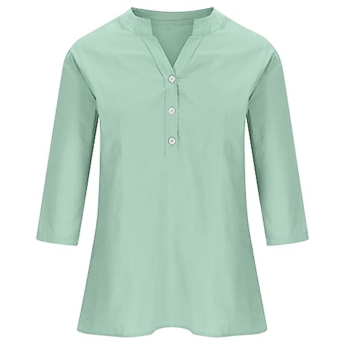 KSODFNXH 3/4 Length Sleeve Womens Tops Summer Solid Color V-Neck Button Down Shirts Casual Linen Plus Size Short Sleeve