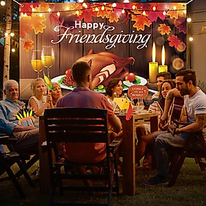 Friendsgiving Backdrop, Friendsgiving Party Decorations Photography Backdrop with Photo Booth Props 16 Pcs, Happy Friendsgiving Banner Decorations Thanksgiving Banner for Thanksgiving Party Decor
