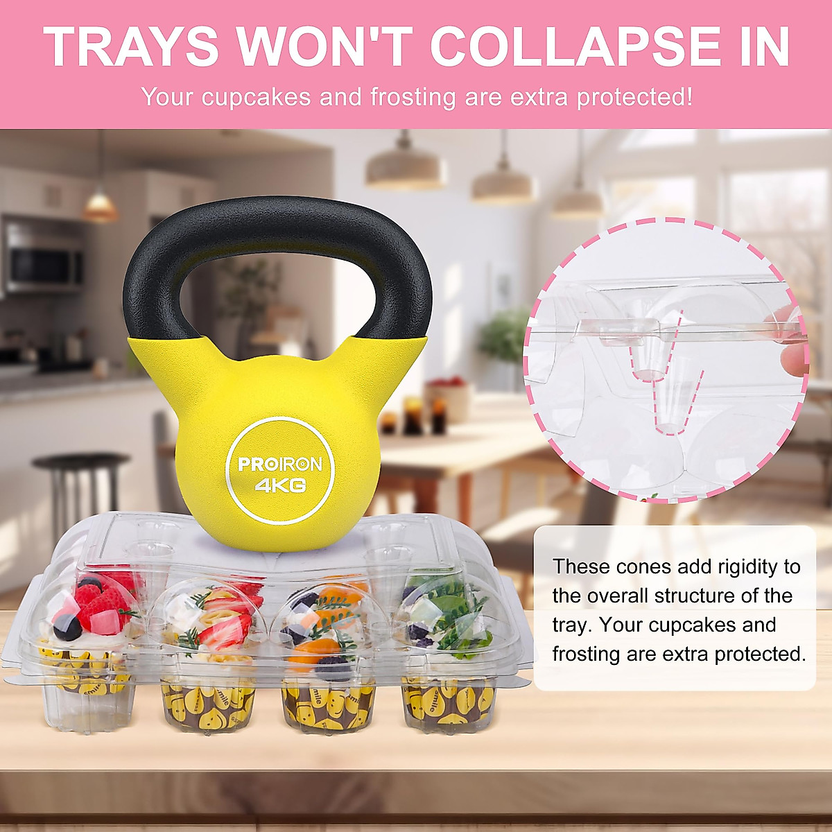 3unshine 12 Count Cupcake Containers - Pack of 15, Durable and Stackable Clear Plastic Cupcake Boxes