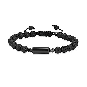 shajwo Cylinder Urn Bracelet for Ashes for Women Men Cremation Jewelry Memorial Keepsake Adjustable Lava Bracelet,Balck