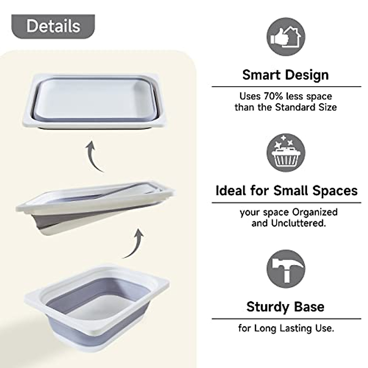 Beright Collapsible Storage Bin, Wash Basin Folding Dish Tub Sink, Space Saving for Dishing, Fruit, and Camping, Hiking and Home, 1 Pack, Grey, Small