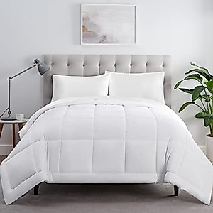 Serta ComfortSure Down Alternative Comforter, Soft Box Stitched Duvet Insert, Quilted Queen Comforter with 4 Corner Tabs, All Season Bedding, White