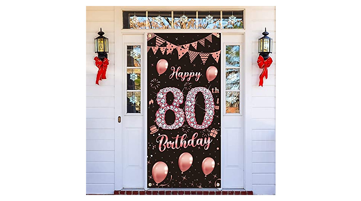 Rose Gold 80th Birthday Door Banner Decorations for Women
