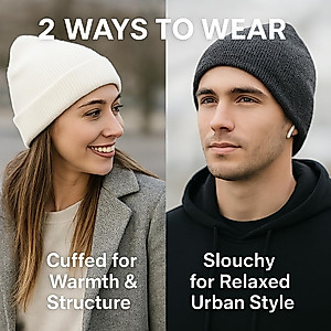 Meiyante Beanie Hats for Men & Women - Warm Stocking Caps for Men & Women, Cuffed Knit Thermal Hats, Gift for Him & Her - Charcoal Gray Beanie - Stocking Stuffers for Women Men Under 10
