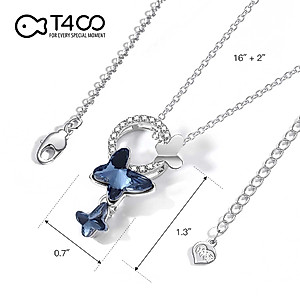 T400 Blue Purple Pink Butterfly Crystal Pendant Necklace Birthday Gift for Girls Women