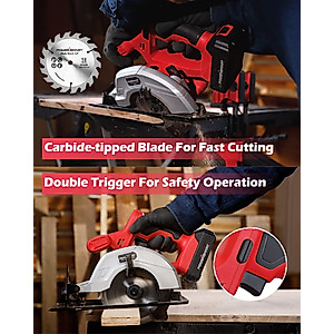 PowerSmart 20V 5-1/2 Inch Cordless Circular Saw with 1.5Ah Battery and Fast Charger, 3800RPM, Max Cutting Depth 1-7/16”(45°), 1-5/8”(90°)