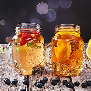 YSJILIDE Smoothie Cup with Lid and Straw, Iced Coffee Cup Reusable, Mason Jar Cups, Mason Jar Drinking Glasses for Juice Coffee Milkshake, Mason Jars with Handle Set of 2 (WHTIE)