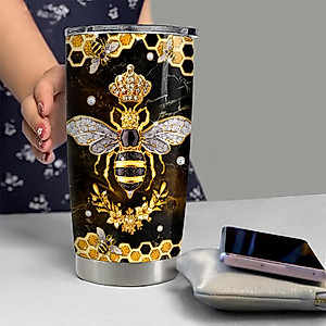 SANDJEST Bee Tumbler 20oz Stainless Steel Insulated Tumblers Coffee Travel Mug Cup Jewelry Drawings Style Bee Gifts for Women Girls Teen Gift for Birthday Christmas