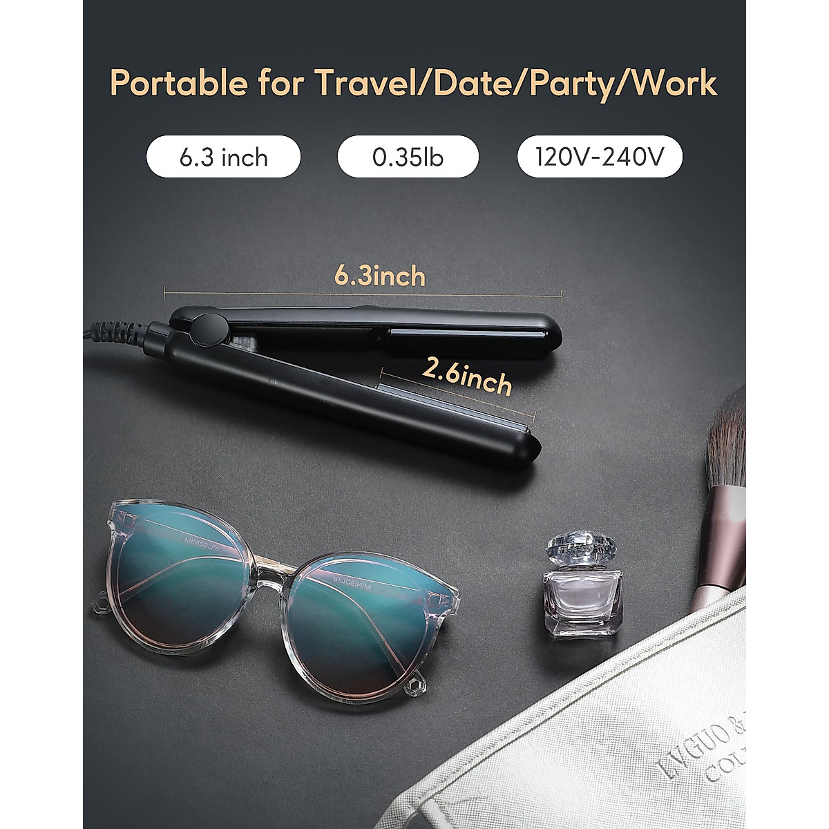 Wavytalk Mini Flat Iron 0.7 Inch Ceramic Mini Hair Straightener, Small Flat Irons for Short Hair, Curls Bangs, Dual Voltage for Travel